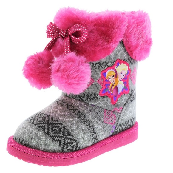 Disney | Shoes | Disney Pink And Gray Kids Boots With Fur Trim | Poshmark